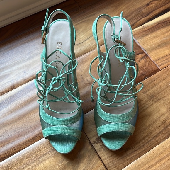 Escada | Shoes | Escada Cage Lace Up Slingback Open Toe Seafoam Green ...